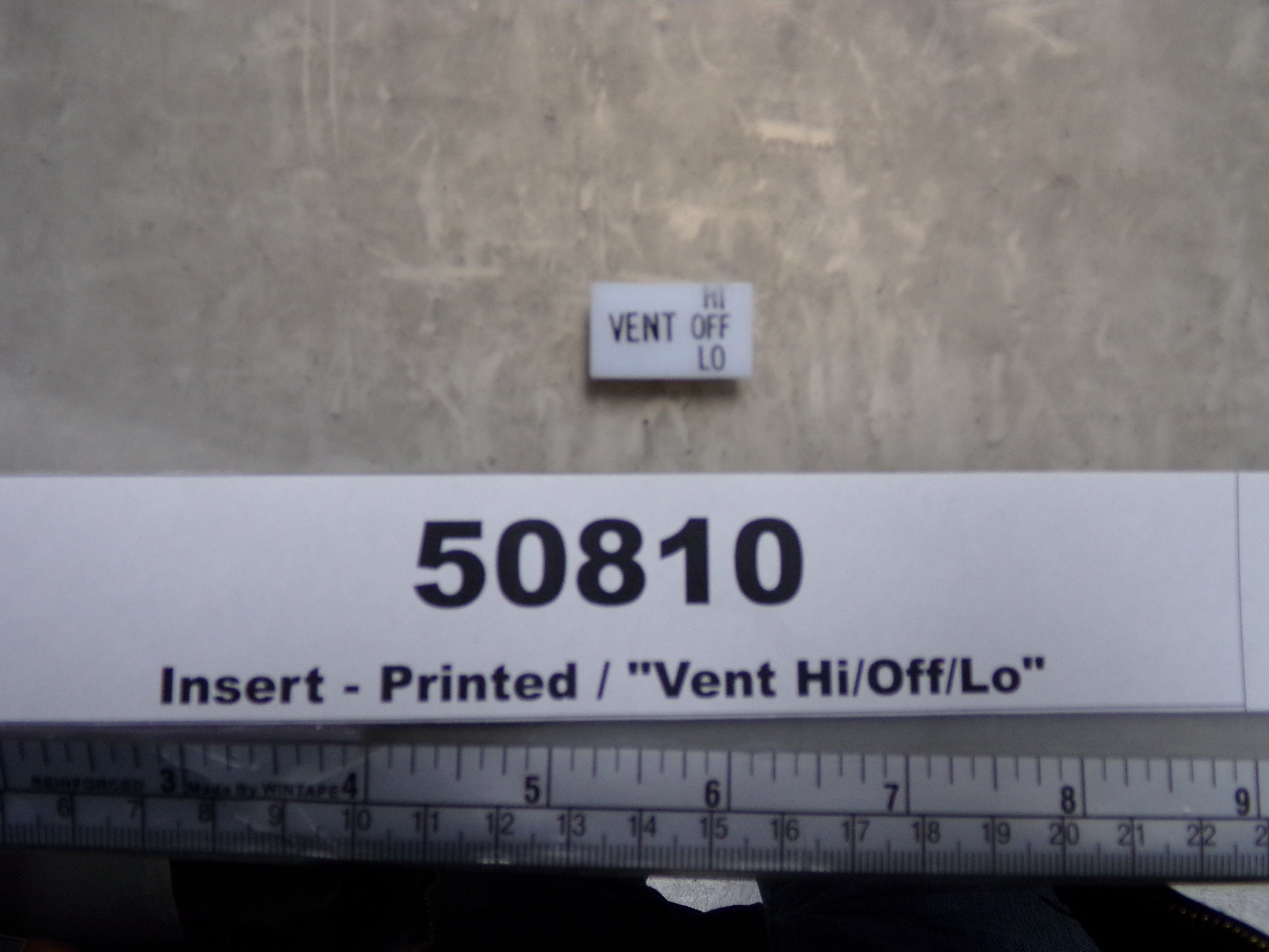 Insert, 'VENT Hi/Off/Low', White, Switch Label Window, Riverside Manuf ...