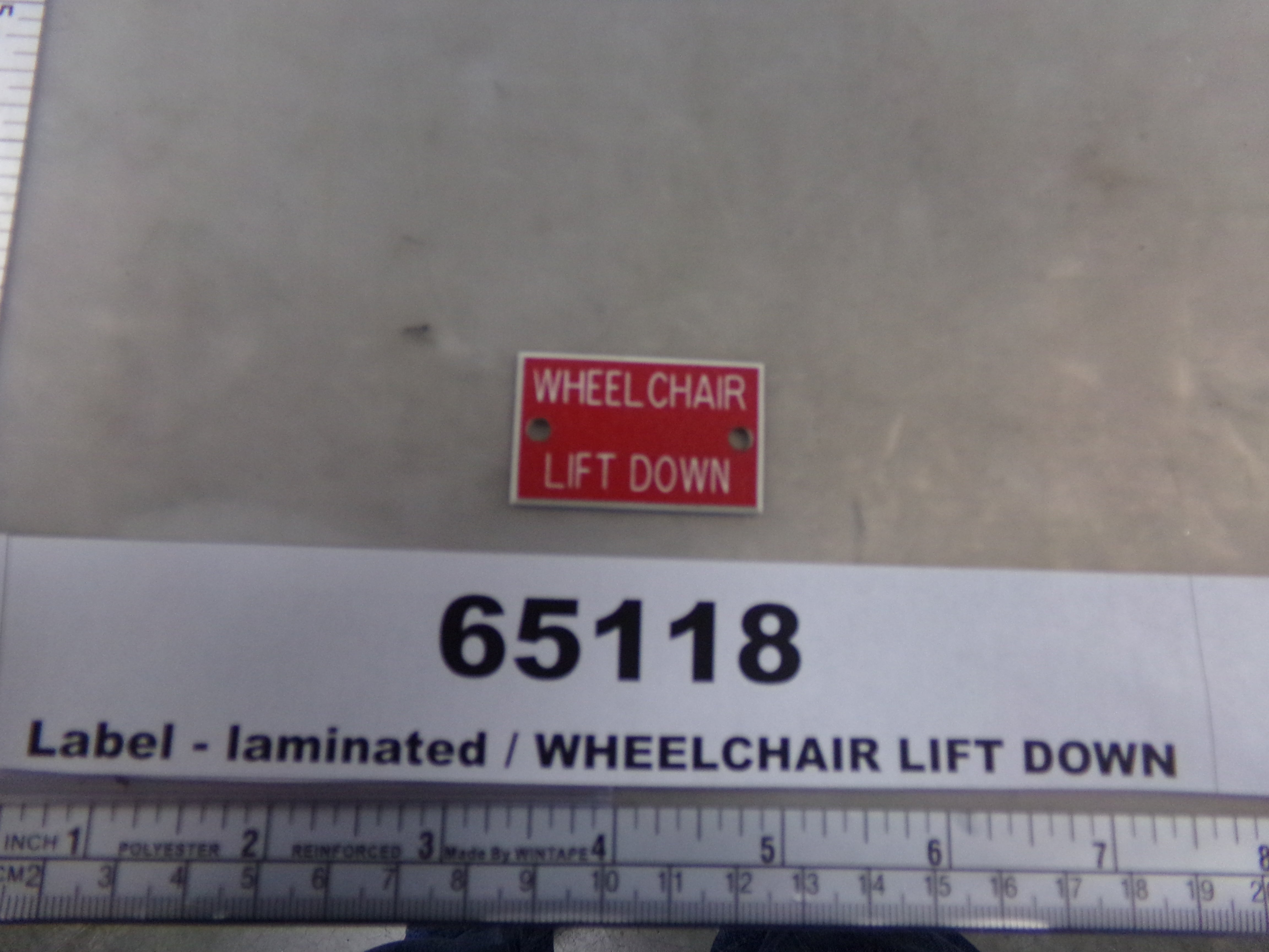 Label, Laminated, 'WHEELCHAIR LIFT DOWN', Red w/ White, Awards West ...